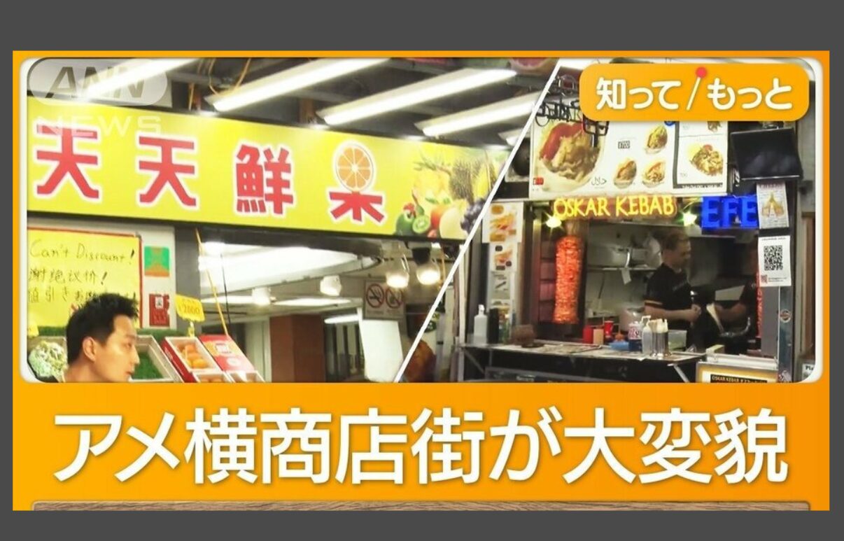 【動画】「アメ横」飲食店→50店舗中35店舗の7割が外国人経営(中国系多) 老舗の鮮魚店は激減 - jnnavi
